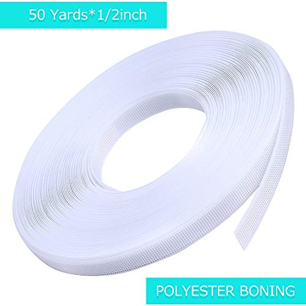Sntieecr 1/2 Inch x 25 Yard White Polyester Boning for Sewing, Through Low Density Boning for Wedding Dress, Nursing Caps, Corset, Bridal Gowns, Party Gowns, Lingerie, Swimwear, Hats and Handbags