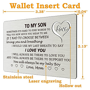 CINRLLA Son Engraved Wallet Card Gifts, Son Birthday Card Gifts, College Graduation Gifts for Son, Wedding Anniversary Christmas Gifts from Mom to Son, WCD04