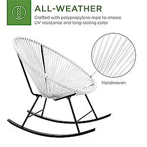 Best Choice Products 3-Piece Outdoor Acapulco All-Weather Woven Rope Patio Conversation Bistro Set w/Glass Top Table and 2 Rocking Chairs - White