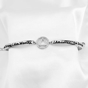 BNQL Alcoholics Anonymous Bracelet AA Sobriety Gifts Sobriety Recovery Bracelet Sober Gifts for Women (SILVER)