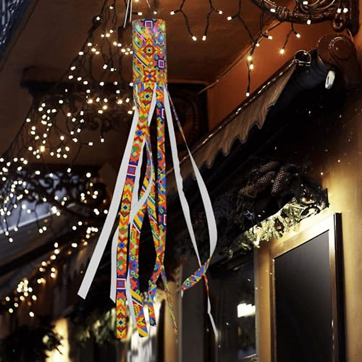 Mosaic-Ceramic Tile Pattern Halloween Windsocks Flag 59 Inch Flag Wind Socks Outdoor Hanging Decoration Halloween Decorations Halloween Decor Outdoor for Home Yard Patio with Led Light