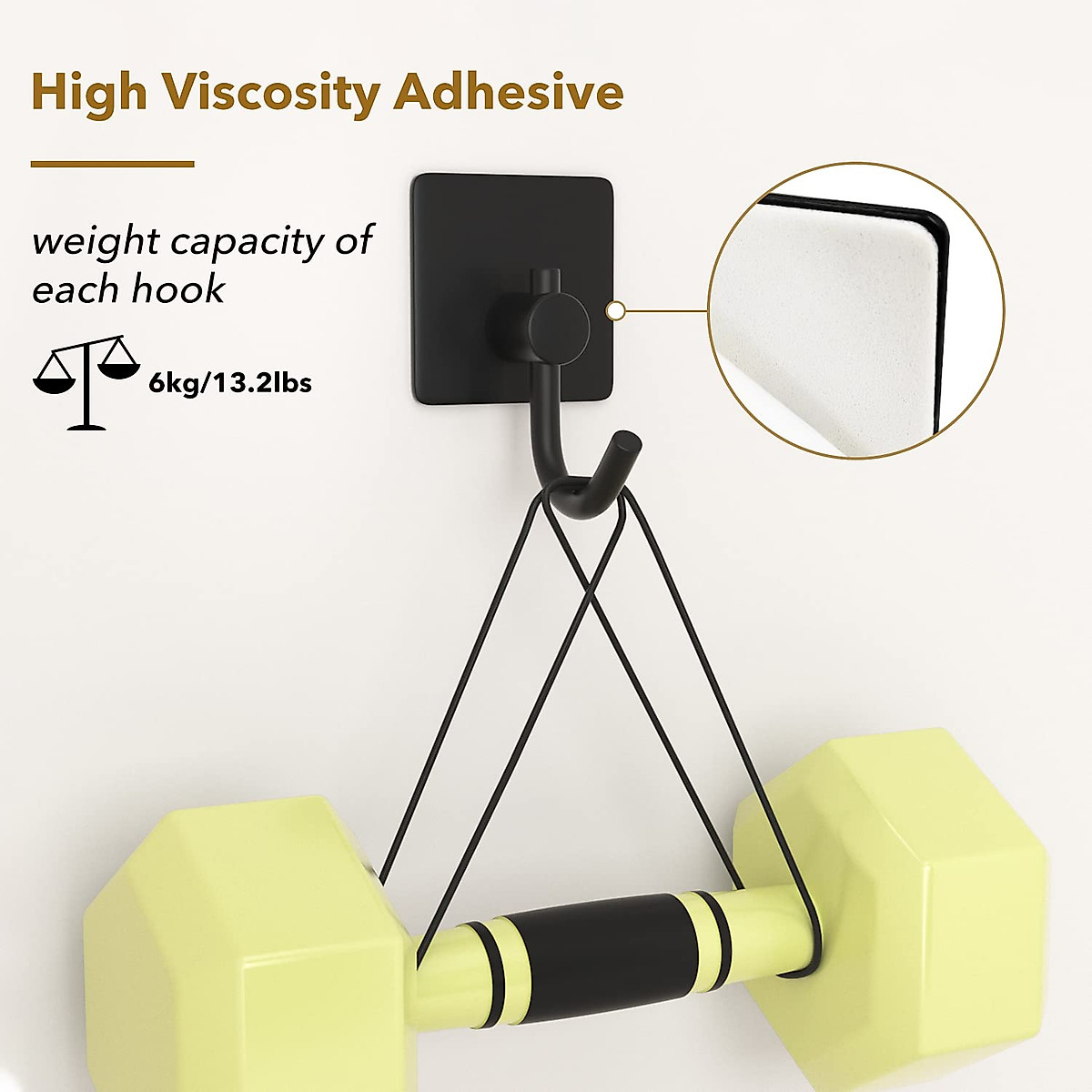 Self Adhesive Hooks,Heavy Duty Stick On Wall and Door Hooks for Hanging,Bathroom Towel Hooks and Kitchen Hallway Sticky Black Hooks,Coat Hooks Robe Hook Wall Mounted,Stainless Rustproof,4 Pack