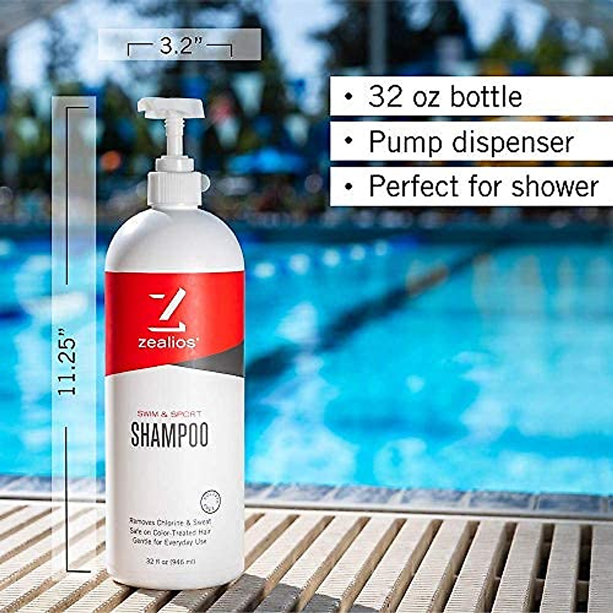 Zealios Swim & Sports Shampoo Remove Chlorine & Salt, Perfect Moisturizing Formula Hydrates Dry Hair, Protects Color Treated Hair from Pool Chemicals. Great for Swimmers, Athletes - 32 oz