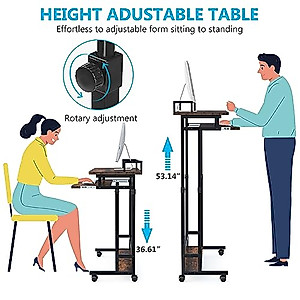 Tribesigns Rolling Portable Computer Desk, Adjustable Height Couch Sofa Table with Pull Out Keyboard Tray for Laptop, Mobile Standing Desk Bed Computer Cart for Small Space (rusti)