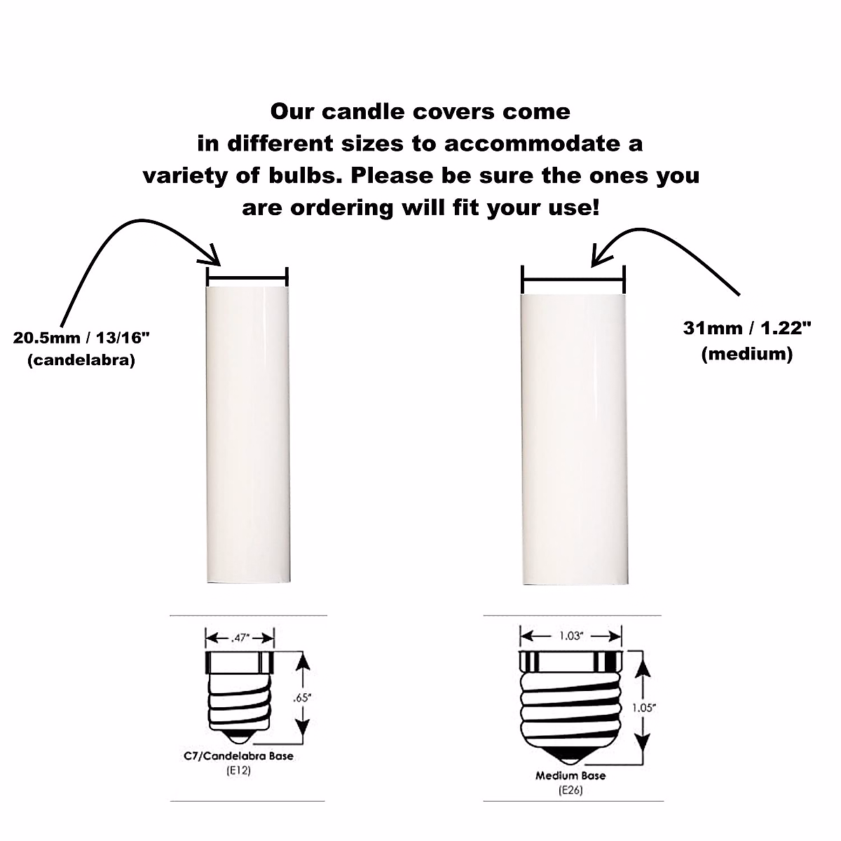 Creative Hobbies Chandelier Lighting Fixture Socket Kit, Candelabra E-12 Sockets with Cardboard Insulators and 1 3/4-Inch Tall Cream Plastic Candle Cover Sleeves, Set of 6