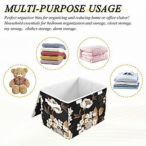 Tatenale Collapsible Storage Bins with Lids Decorative Fabric Storage Cubes Closet Organizer and Storage Basket Boxes Containers for Clothes Box Chest Nursery Folding Rectangle Retro Flower