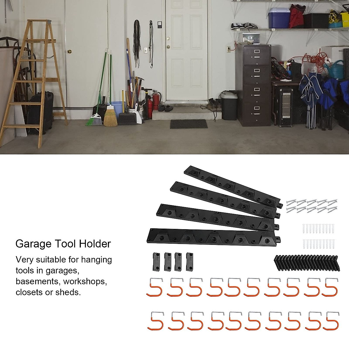 Milltrip Garage Organizer, 64in Garage Storage System Wall‑Mounted Garage Organizer Garden Tool Organizer Hanger for Home