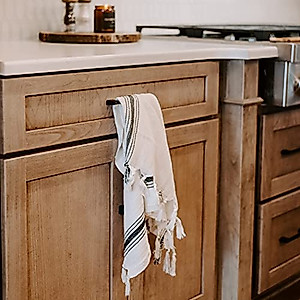 Sweet Water Decor Turkish Cotton and Bamboo Hand Towel | Large Size 19 x 35 inches | Cream with Decorative Stripes | Bathroom, Kitchen, Dish, or Baby Towel (Savannah - 5 Black Stripes)