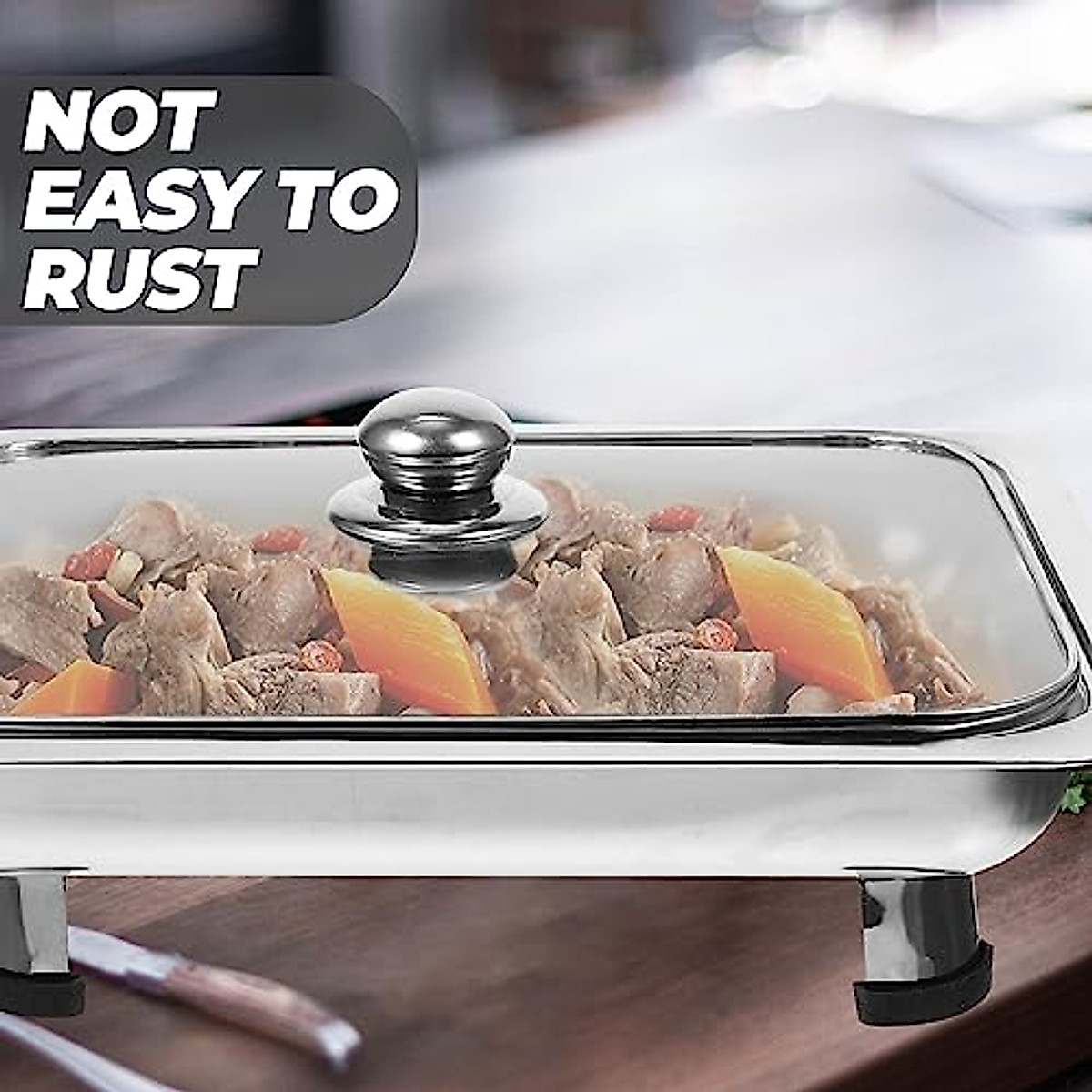 Buffet Food Holder Chafing Dish Buffet Set Rectangular Stainless Steel Chafing Dishes with Glass Lid and Holder Food Warming Tray for Parties Weddings Banquets Events