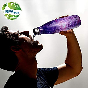 HGDGears 17oz Stainless Steel Water Bottle Double Wall Vacuum Insulated Flask BPA Free Leak Proof Cola Shape Thermos with Brush, Galaxy Purple