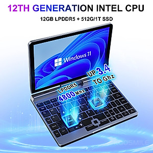 KOOSMILE Mini Laptop,8 inch HD Touch Screen Mini Computer Windows 11 Pro,Intel N100 4 Cores 2-in-1 Pocket PC 12GB LPDDR5 RAM 512GB M.2 SSD, Gigabit | Wi-Fi 6 | BT5.2 | 2MP Camera | G-Sensor | HDMI