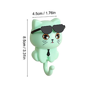 Wall Cat Key Organizer, 2 Cartoon Cat in Sunglasses Creative Gra-vity Hook, Adhesive Coat Hooks Key Holder for Wall Decorative, Pet Wall Hooks for Hanging Key, Bag, Hat, Towel