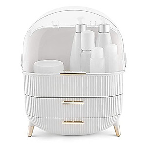 MASSY Egg Shape(Oval) Makeup Storage Box, Countertop Portable Vanity Cosmetics Organizer Preppy Style (MBOX-Ship From California)