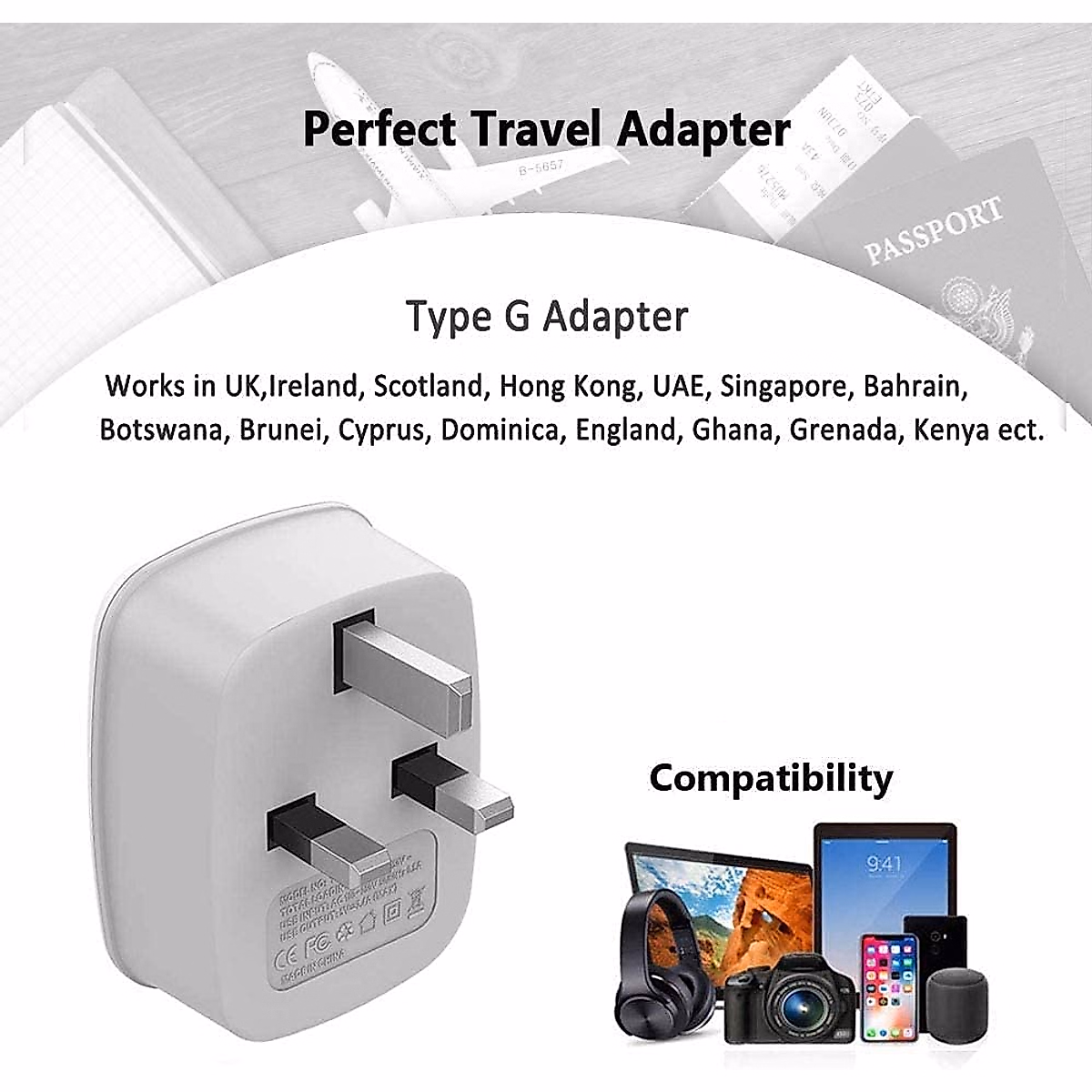 US to UK Ireland Travel Plug Adapter 2 Pack, TESSAN Type G Power Outlet Adaptor with 2 USB for USA to Dubai Scotland British London England Qatar Irish