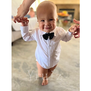 Yruiz Baby Boy's Button-Down Shirt Newborn Jumpsuit Long-Sleeved One-Piece Gentle Man Outfit (White, 0-3Months)