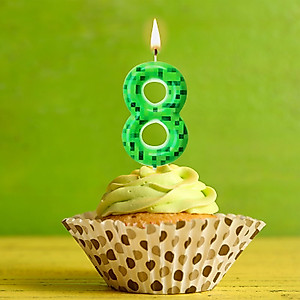 Conelist Pixel Birthday Cake Candle Decoration Dynamite Green Pixel Print Themed Birthday Candles Numeral Birthday Cake Topper for Boy Girl Pixel Game Party Decoration Supplies(Number 8)