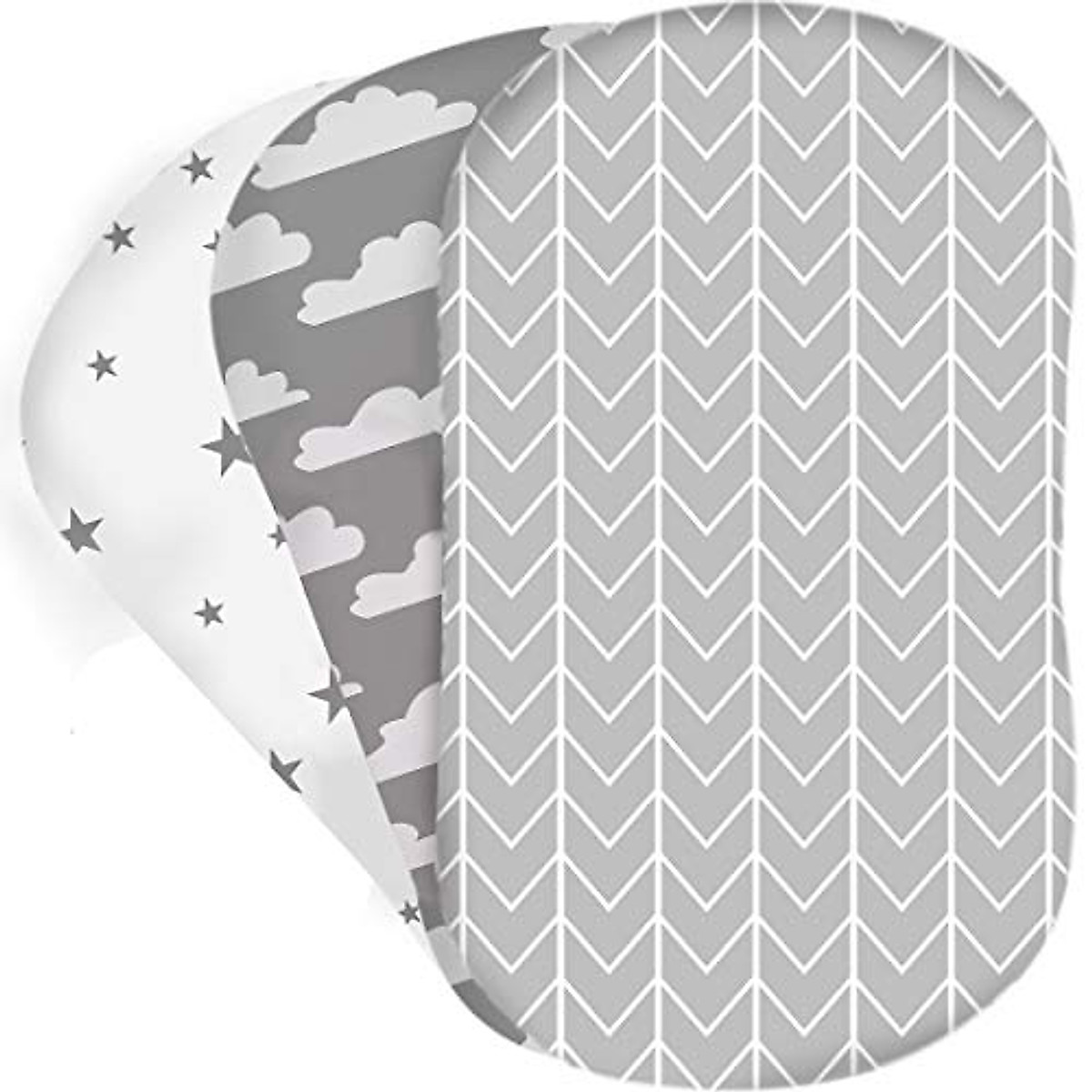 Bear's Little Fish 3-Pack of Moses Basket Sheets |100% Hypoallergenic Jersey Cotton |Gender Neutral Grey and White for Baby boy or Girl |Fitted Crib Sheets for Oval, Hourglass and Rectangular Mattress