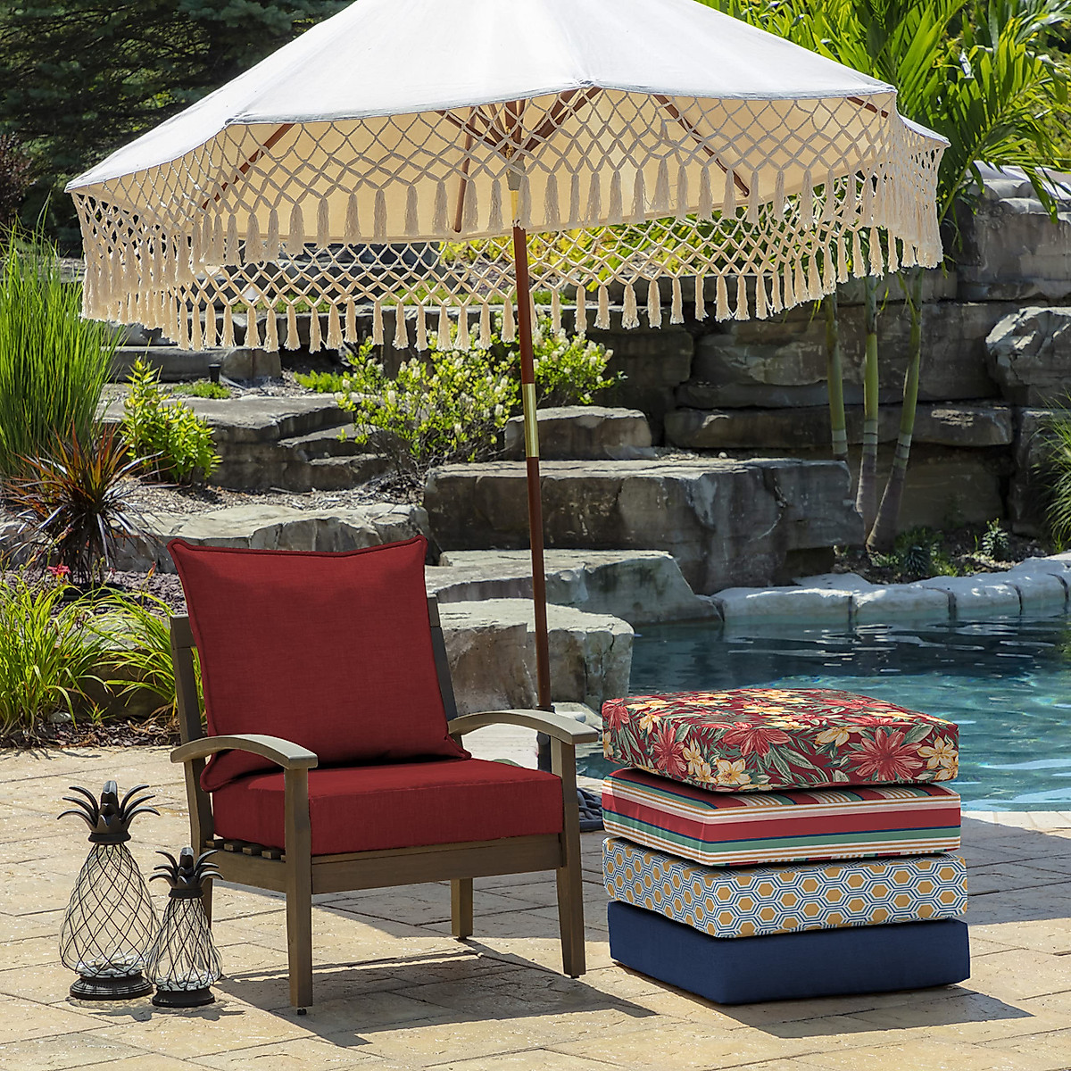 Arden Outdoor Deep Seat Set, 24 x 24, Rain-Proof, Fade Resistant, Deep Seat Bottom and Back Cushion 24 x 24, Ruby Red Leala