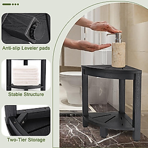 Natree Poly Lumber Shower Foot Rest 17 in, Shower Stool Corner Bench with Storage Shelf, Water Repellent Shower Stool for Shaving Legs, Corner Seat for Bathroom Living Room Shower Spaces(Black)