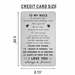 Niece Birthday Card Gifts - Niece Gifts from Auntie Uncle - Engraved Message Niece Wallet Card