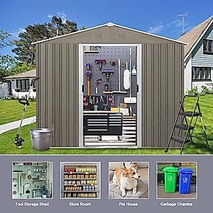 Okak Outdoor Storage Shed 8x10 FT Steel Utility Tool Storage Sheds House with Lockable Doors Waterproof Metal Garden Shed Outdoor Storage for Backyard Garden,Patio,Grey