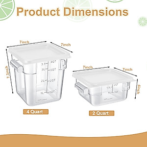 Barydat 4 Pcs Food Storage Container with Lids Set 2qt and 4qt Square Clear Commercial Containers with Scales Handles for Home Restaurant Kitchen Food Storage, Proof Dough, Marinating Meat (White)