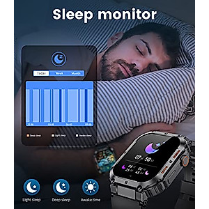 Military Smart Watches for Men with Bluetooth Call,2023 Newest 1.96’’ IP68 Waterproof Tactical Sport Fitness Tracker with Heart Rate, Sleep Monitor,Outdoor Smartwatch for iOS & Android（Black Steel）