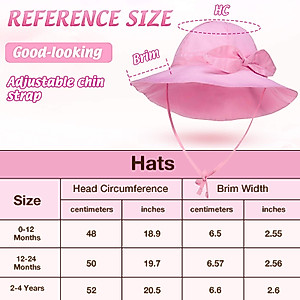 2 Pieces Baby Girl Sun Hat Infant UV Protection Summer Hats with Bows Wide Brim Bucket Hats Adjustable Sunscreen Beach Caps Bowknot Fisherman Caps (Baby of 6-12 Months, White and Pink)