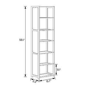 MoNiBloom Narrow 6 Tier Bookcase, Bamboo Tall Freestanding Display Storage Shelves Collection Decor Furniture for Home Living Room Kitchen, Brown