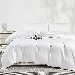 JELLYMONI Duvet Cover King Size, Cooling Duvet Cover 100% Viscose derived from Bamboo, Breathable - Organic Bedding Set for Hot Sleeper, 3 Pcs, White