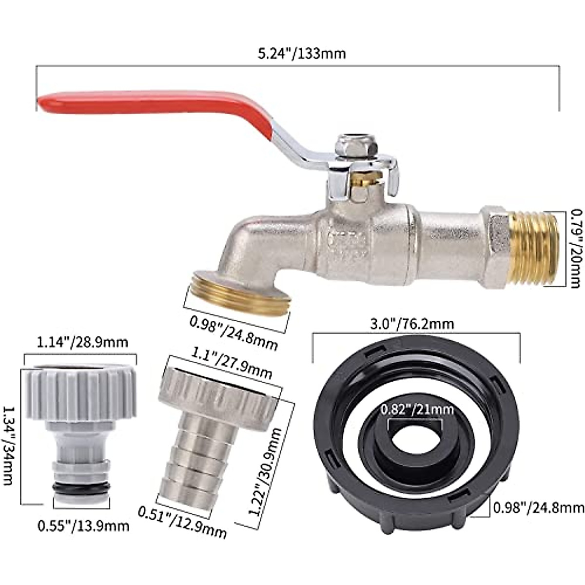 IBC Tote Tank Winterizing Brass Drain Adapter, Garden Hose Faucet Spigot 275-300 Gallon Water Tank Connector Replacement, Ton Barrel Fittings Switch Nozzles Tank Joints, Coarse Thread S60X6, 1/2"