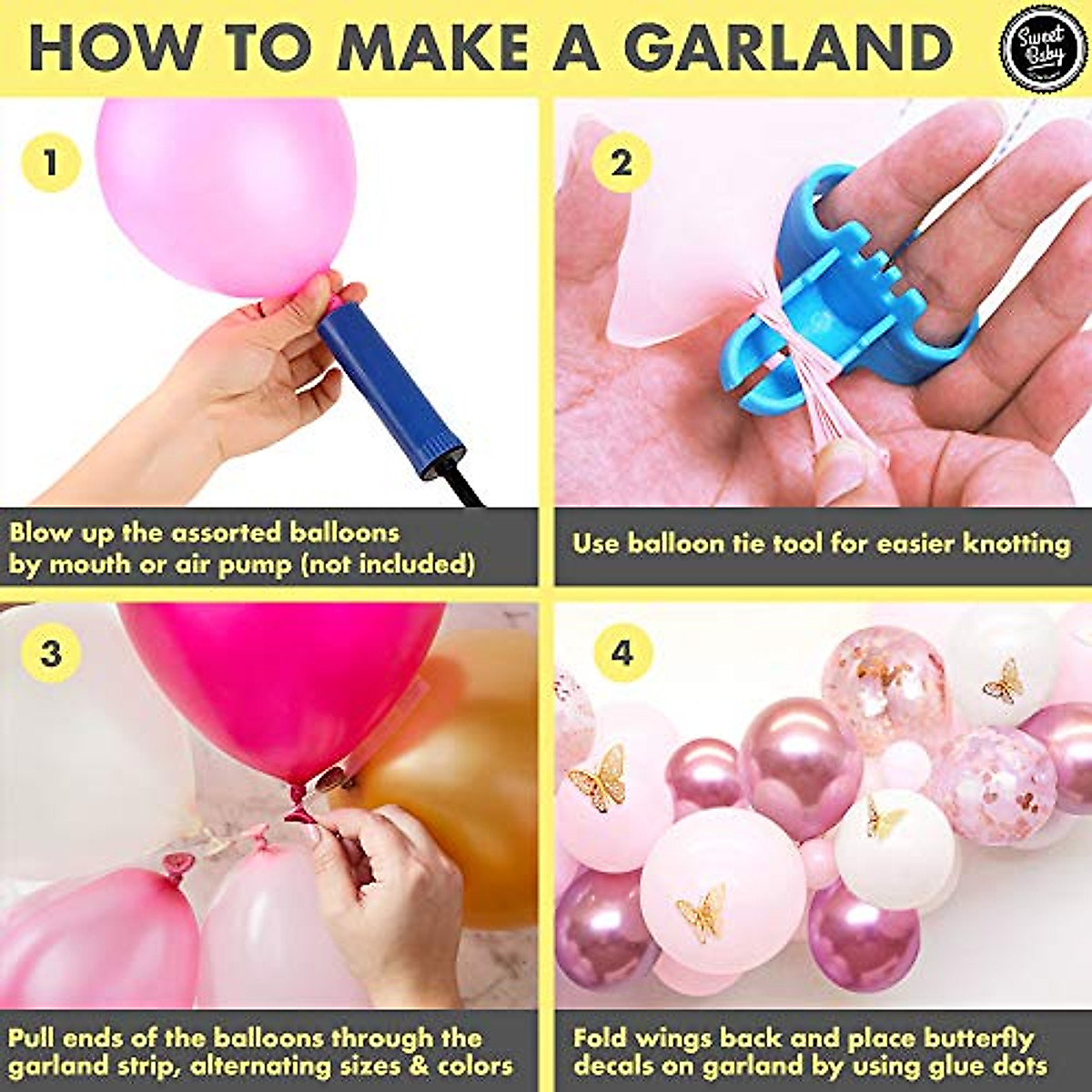 Sweet Baby Co. Girl Butterfly Baby Shower Decorations for Girl Party Decoration with Pink and Purple Mauve, Rose Gold Balloons Arch Garland Kit, Banner for Princess Floral Birthday BabyShower Decor