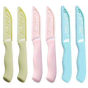WWZJ 6 Pack Ceramic Paring Knife with Knife Cover, Lightweight Ceramic Knives, Fruit and Vegetable Small Knife (Ceramic, Mix)