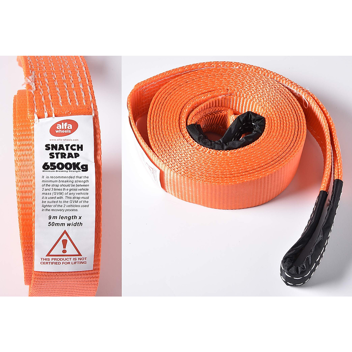 HiGear 2" X 30', 6.5 Ton 2 Inch X 30 Ft. Polyester Tow Strap Rope 2 Loops 14,000lb Towing Recovery 2x30 by Alfa Wheels (Orange, 2in 30ft 2x30)