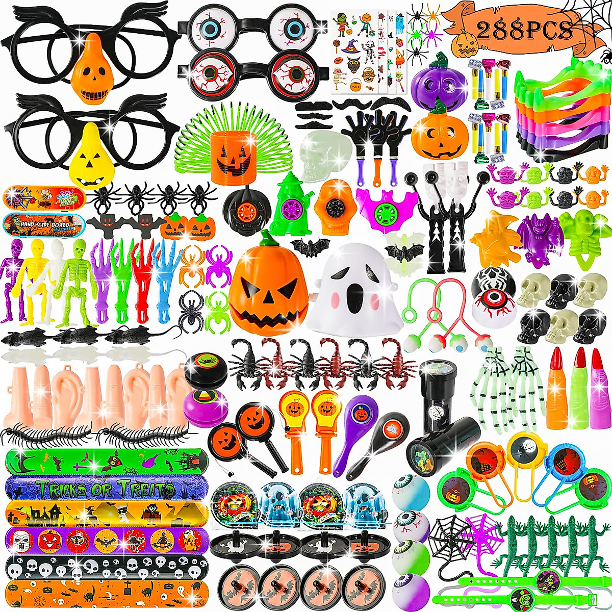 Thuodo 288 PCS Halloween Party Favors Toys Assortment for Kids, Kids Prizes in Bulk Trick-or-Treat Goodie Bag Fillers Pinata Filler School Classroom Rewards Halloween Toys
