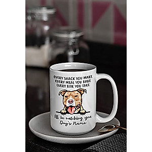 Personalized Red Nose American Pit Bull Coffee Mug, Every Snack You Make I'll Be Watching You, Customized Dog Mugs for Mom Dad, Gifts for Dog Lover, Mothers Day, Fathers Day, Birthday Presents