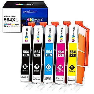 GPC Image Compatible Ink Cartridge Replacement for HP 564XL 564 XL Compatible with DeskJet 3520 3522 Officejet 4620 Photosmart 5520 6510 7520 7525 Printer (2 Black 1 Cyan 1 Magenta 1 Yellow, 5 Pack)