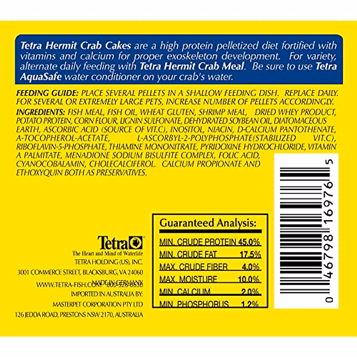 TetraFauna Hermit Crab Cakes 1.58 Ounces, Food Pellets For All Land Crabs, 100ml (16976)