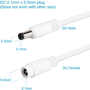 2 Pack DC Power Extension Cable 10ft 2.1mm x 5.5mm Compatible with 12V DC Adapter Cord for CCTV IP Camera, LED, Car, White