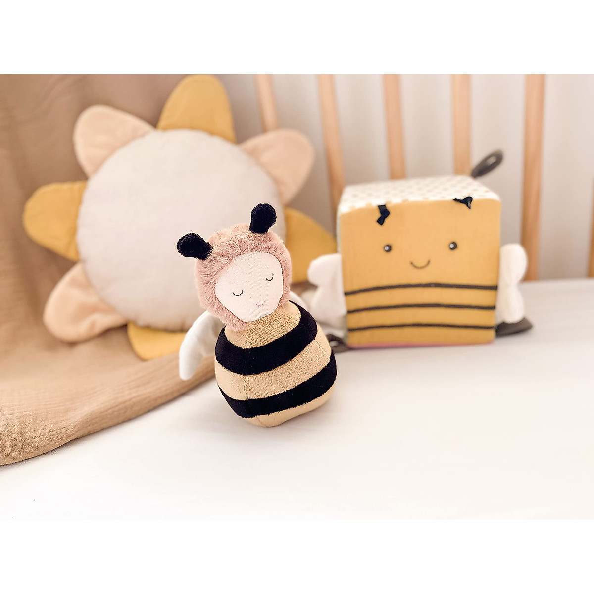 MON AMI Honey Bee Soft Baby Rattle Toy for Ages 6 Months+, 7” Plush Stuffed Animal Rattle Toys for Infants & Toddlers - Baby Rattle with Sound
