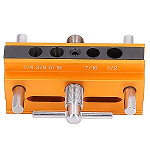 Self Centering Doweling Jig Kit, Adjustable Width Drilling Guide, Power Tool Accessory Jigs, 64mm Yellow Wooden Board Vertical Drilling Locator for Making Dowel Joints, Locating