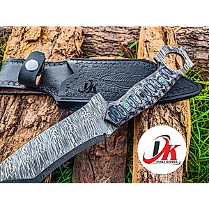 Custom hand made Damascus steel hunting knife,11" inches Skinner,out door survival camping,fix blade, classic, Christmas gift, nice grip handle,sharp, slicer, Leather sheath HUNT-01