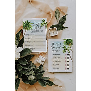 Your Main Event Prints Palm Tree Beach, Wedding Bridal Shower Games Guest Quest, He Said She Said, Would She Rather, How Well Do You Know(Set of 4 Fun Activities for 25 Guests)