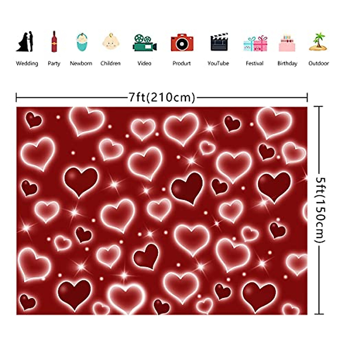 DYANG Early 2000s Backdrop for Red Heart Party Photo Backdrop Glitter Heart Sweet 16 18th 21th 30th Women Men Happy Birthday Photography Background Selfile Wall Decor (Red)