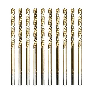 AugTouf 1/8" Titanium Drill Bits (10pcs), 4341 HSS 135° Metal Drill Bits for Wood, Metal, Steel, Plastic, Aluminum Alloy