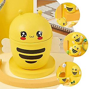 TOPBATHY Plastic Mini Wastebasket Trash Can: Cartoon Bee Desktop Trash Can with Swing Lid for Home, Office, Kitchen, Vanity Tabletop, Bedroom