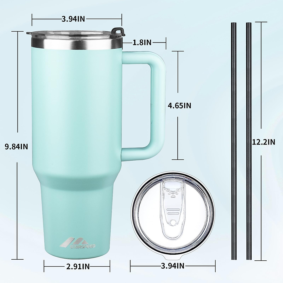StarSpeed 40 oz Tumbler with Handle and Straw Lid | Stainless Steel Water Bottle Travel Mug Reusable Insulated Cup With Lid And Straw, Keep Cold Heat and Ice for Hours(40oz,Dew)