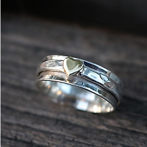 ENERGY STONE 925 Sterling Silver Simple Heart Meditation Spinner Ring (Style US68) (8.5)