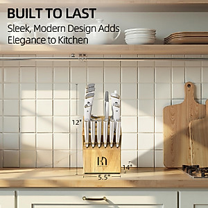 2024 Upgraded Knife Set Premium Japanese 15 Piece High Carbon Stainless Steel Kitchen Knife Block Sets with Sharpener, Razor Sharp Knives Set for Kitchen with Angled Natural Wood Knife Block