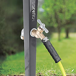 Aqua Joe SJ-SHSBB-GRY Steel Garden Hose Stand with Solid Brass Faucet, w/Quick Install Anchor Base